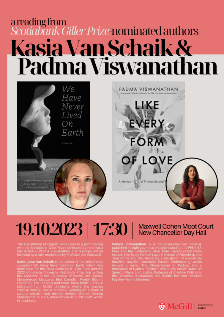 A reading with Kasia Van Schaik & Padma Viswanathan - Quebec Writers ...